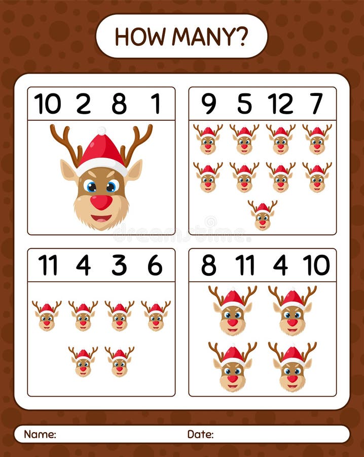 How Many Counting Game with Reindeer. Worksheet for Preschool Kids ...