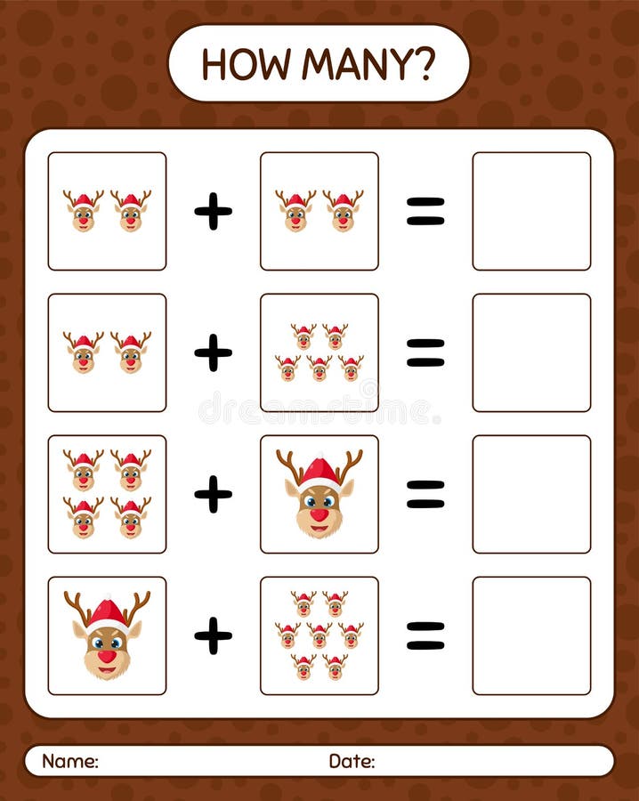 How Many Counting Game with Reindeer. Worksheet for Preschool Kids ...
