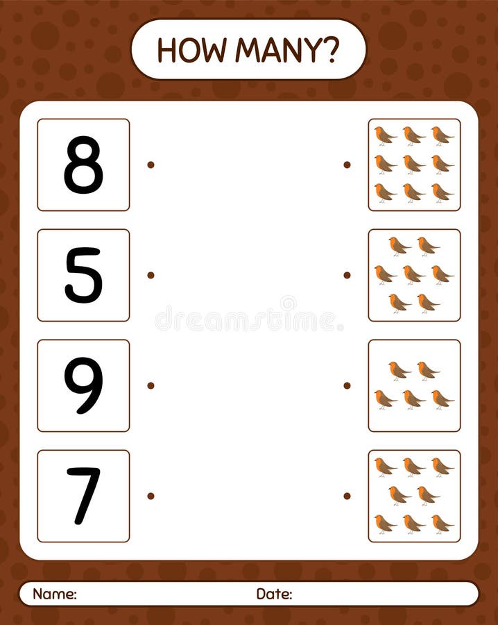 How Many Counting Game with Robin Bird. Worksheet for Preschool Kids ...