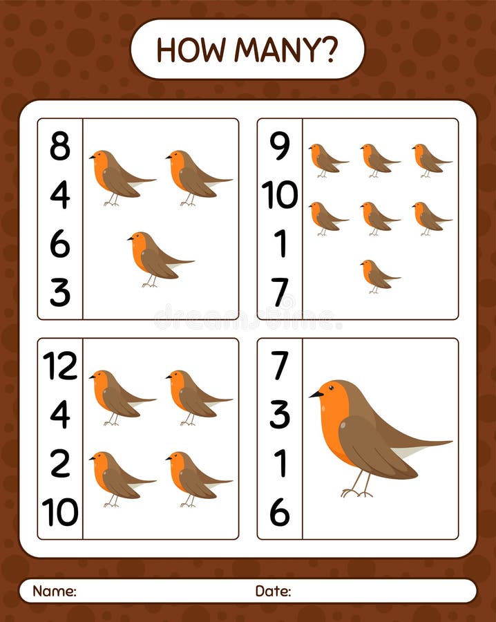 How Many Counting Game with Robin Bird. Worksheet for Preschool Kids ... How Many Counting Game with Robin Bird. Worksheet for Preschool Kids ...