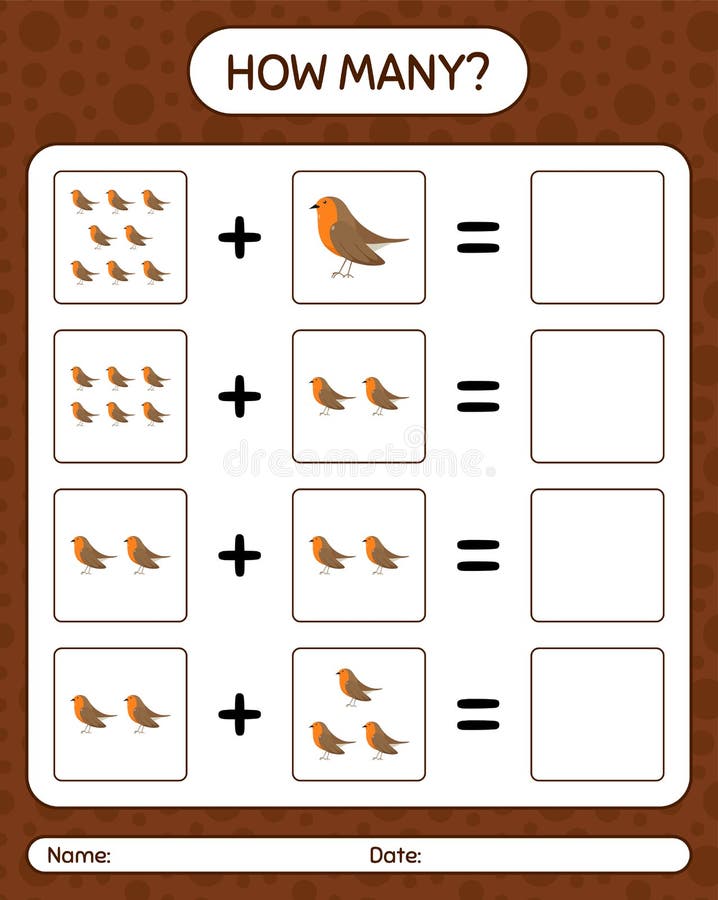 How Many Counting Game with Robin Bird. Worksheet for Preschool Kids ...