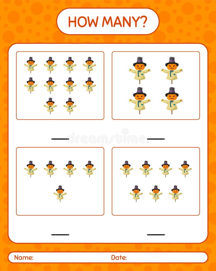 How Many Counting Game with Scarecrow. Worksheet for Preschool Kids ...