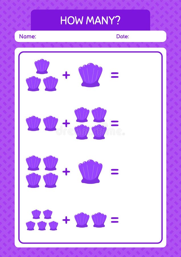 How Many Counting Game with Shells. Worksheet for Preschool Kids, Kids ...