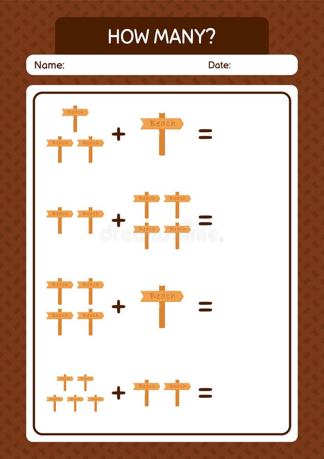 How Many Counting Game with Sign Board. Worksheet for Preschool Kids ...