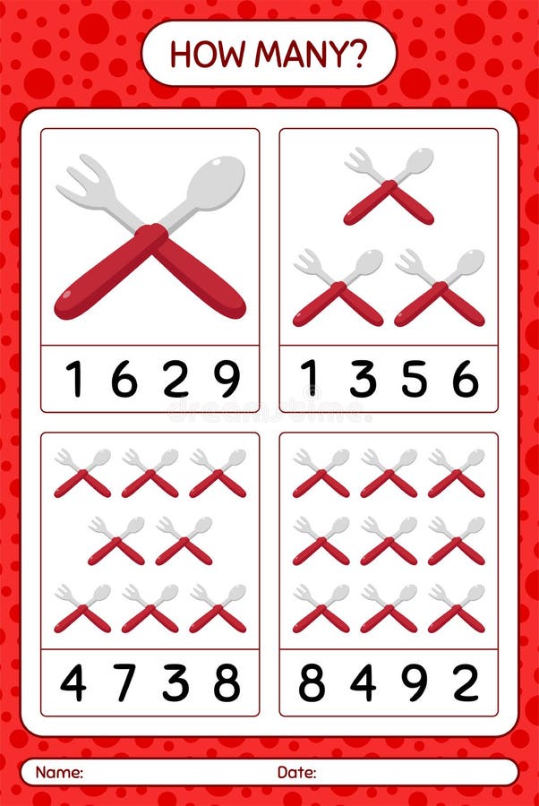 How Many Counting Game with Spoon and Fork. Worksheet for Preschool ...