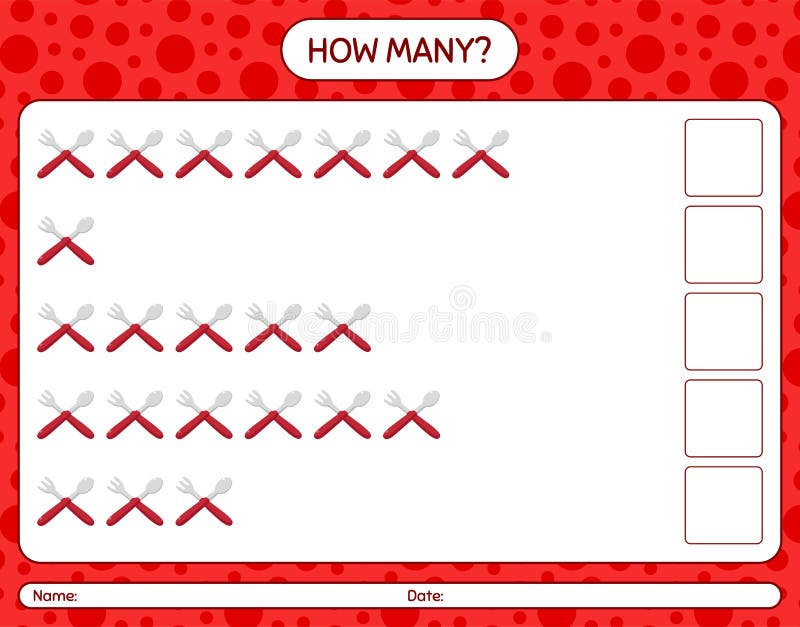 How Many Counting Game with Spoon and Fork. Worksheet for Preschool ...