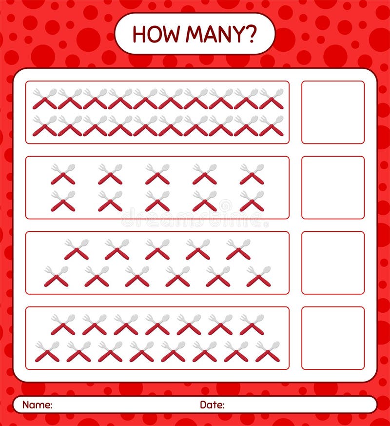 How Many Counting Game with Spoon and Fork. Worksheet for Preschool ...