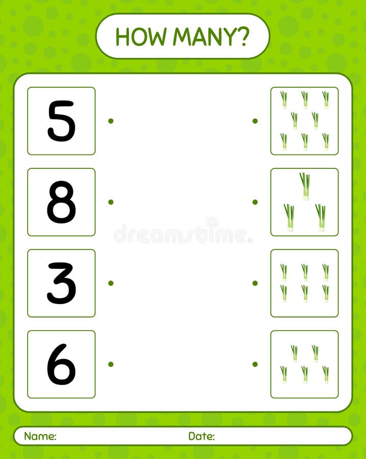 How Many Counting Game with Spring Onion. Worksheet for Preschool Kids ...