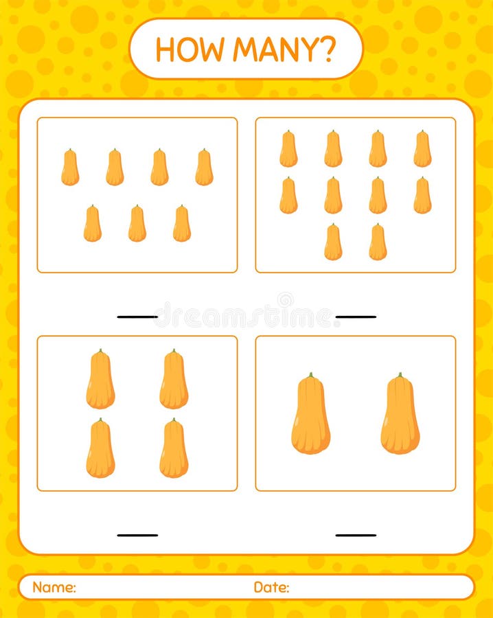 How Many Counting Game with Squash. Worksheet for Preschool Kids, Kids ...