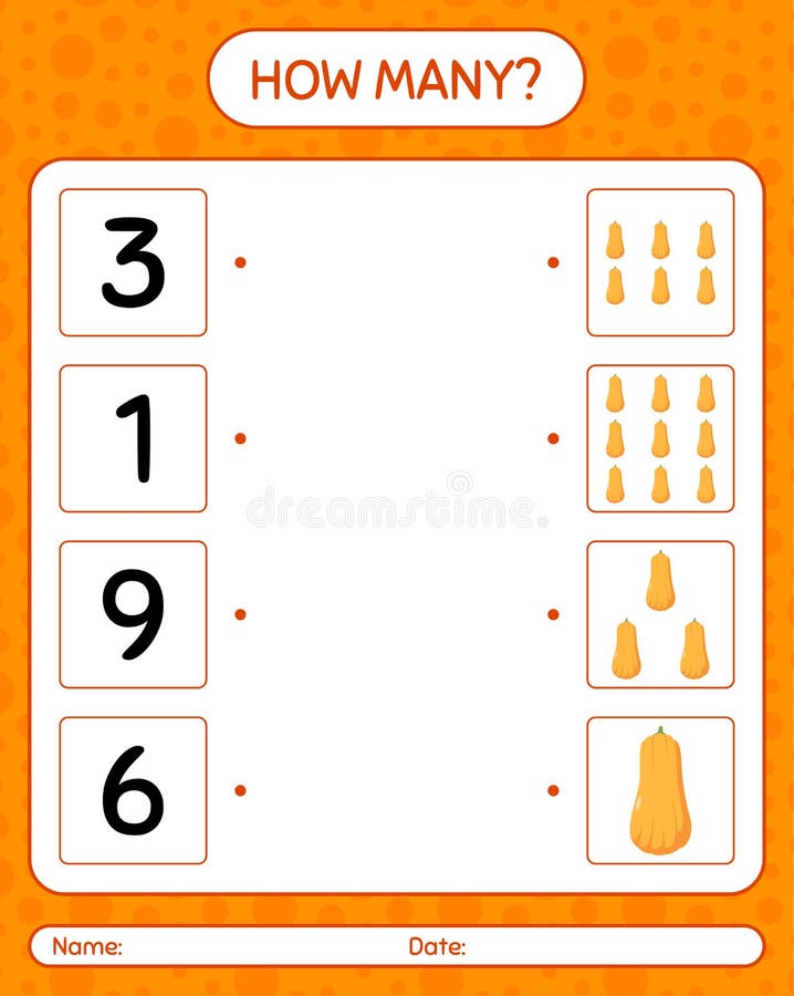 How Many Counting Game with Squash. Worksheet for Preschool Kids, Kids ...