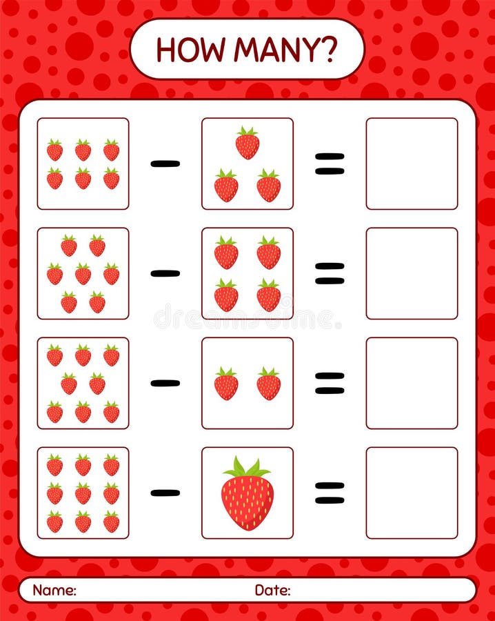 How Many Counting Game Strawberry. Worksheet for Preschool Kids Stock ...