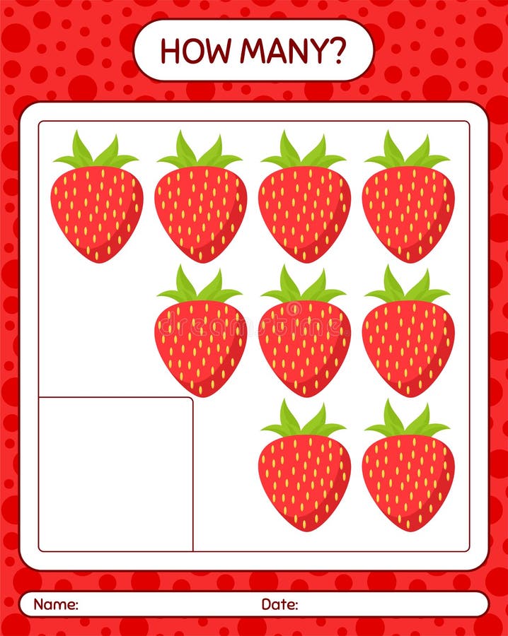 How Many Counting Game with Strawberry. Worksheet for Preschool Kids ...