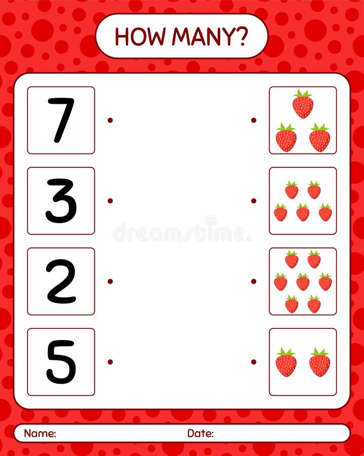 How Many Counting Game with Strawberry. Worksheet for Preschool Kids ...