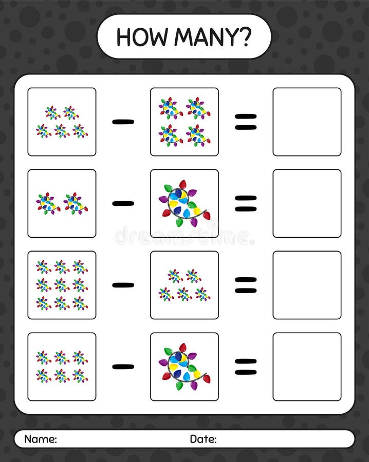 How Many Counting Game with String Light. Worksheet for Preschool Kids ...