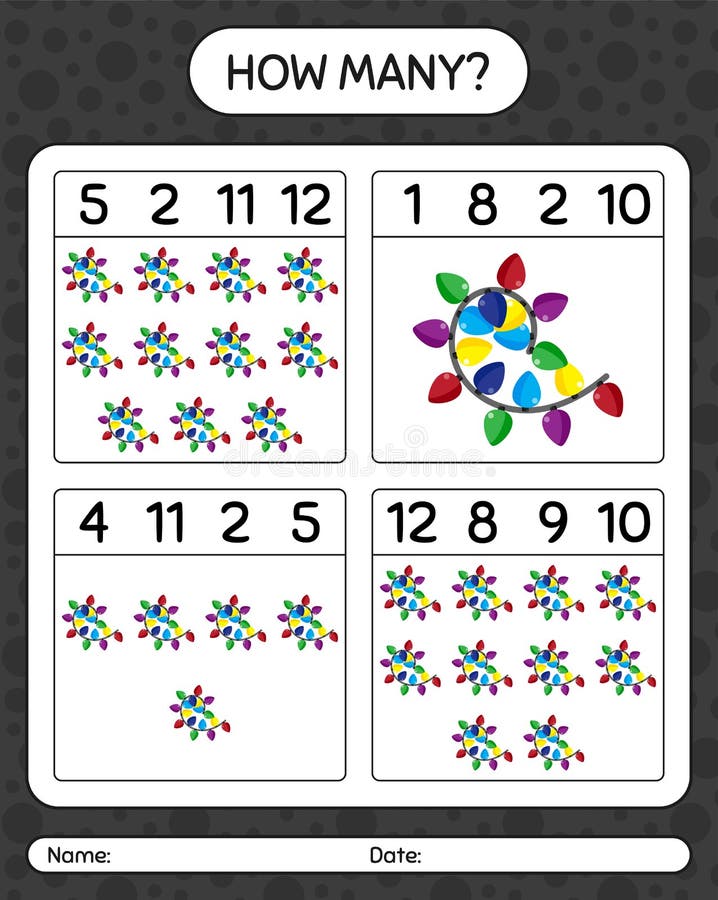 How Many Counting Game with String Light. Worksheet for Preschool Kids ...