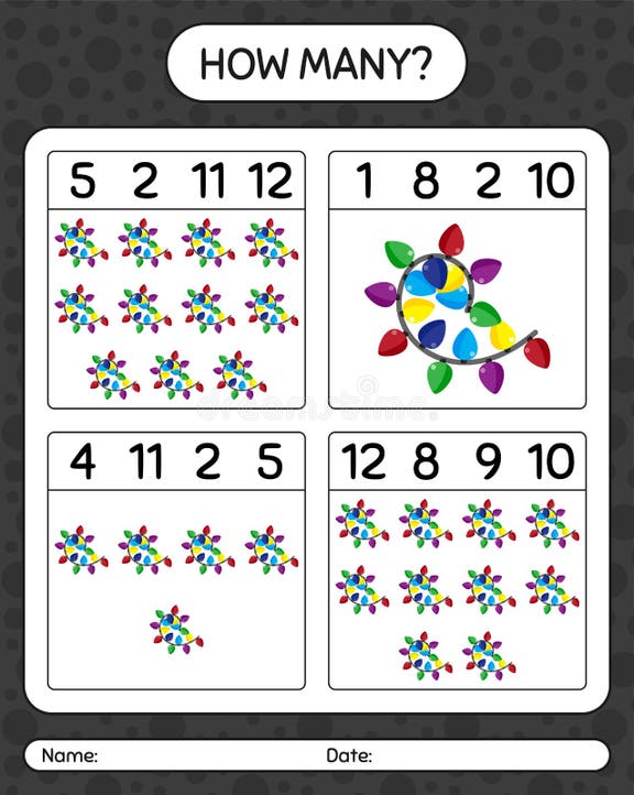 How Many Counting Game with String Light. Worksheet for Preschool Kids ...