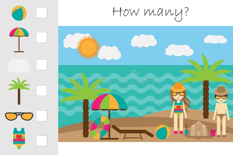 How Many Counting Game, Summer Beach for Kids, Educational Maths Task ...