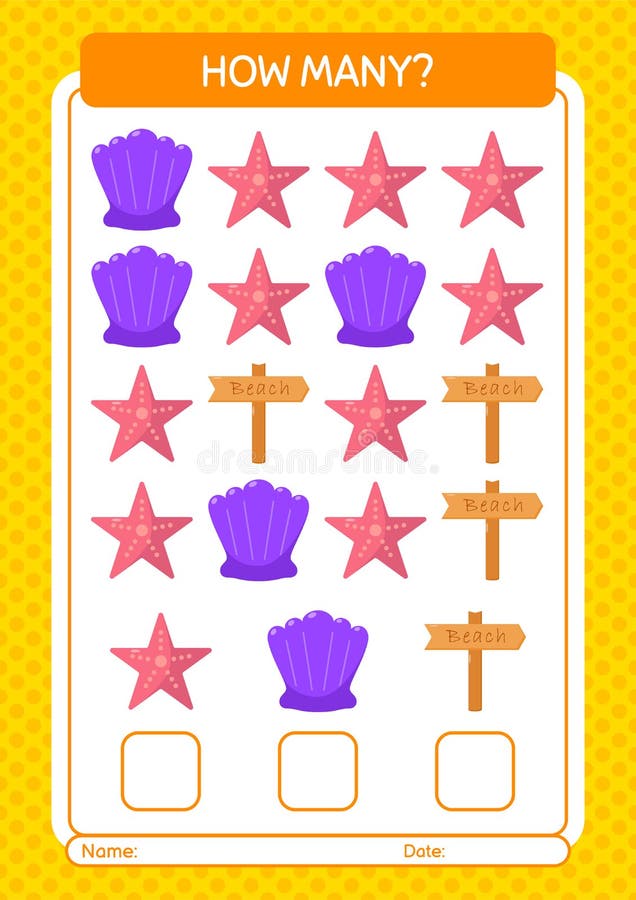 How Many Counting Game with Summer Icon. Worksheet for Preschool Kids ...