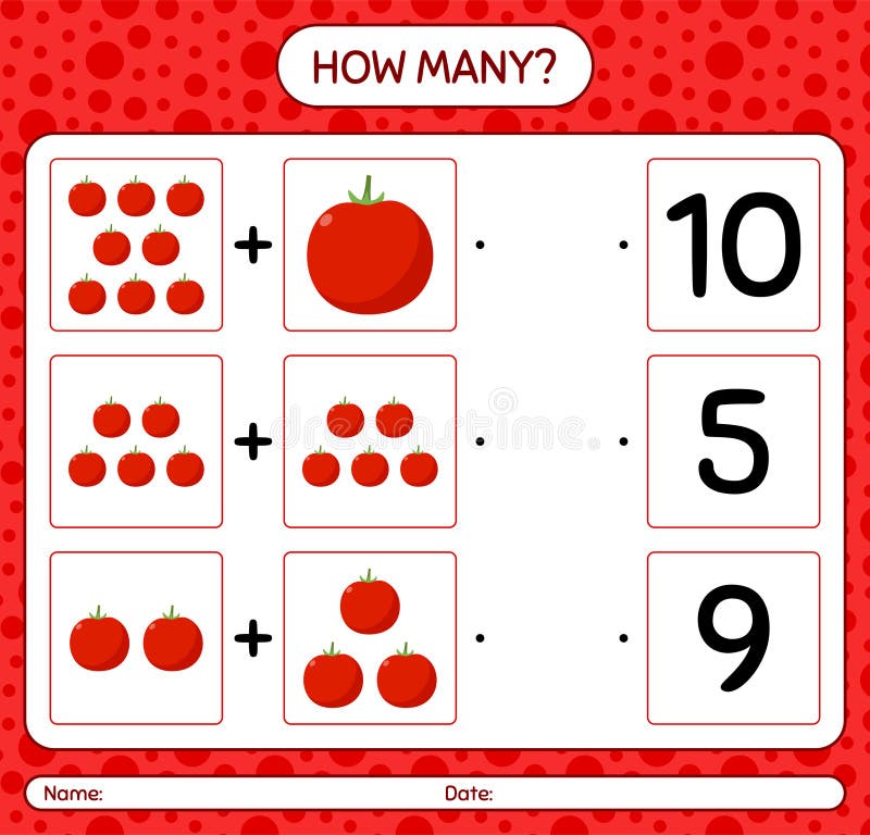 How Many Counting Game with Tomato. Worksheet for Preschool Kids, Kids ...