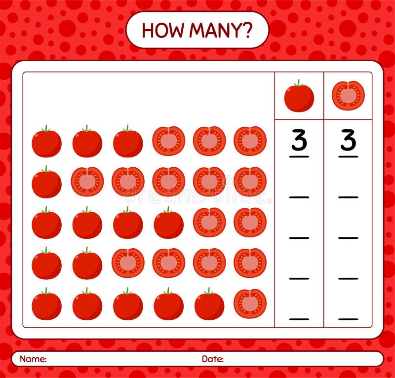 How Many Counting Game with Tomato. Worksheet for Preschool Kids, Kids ...