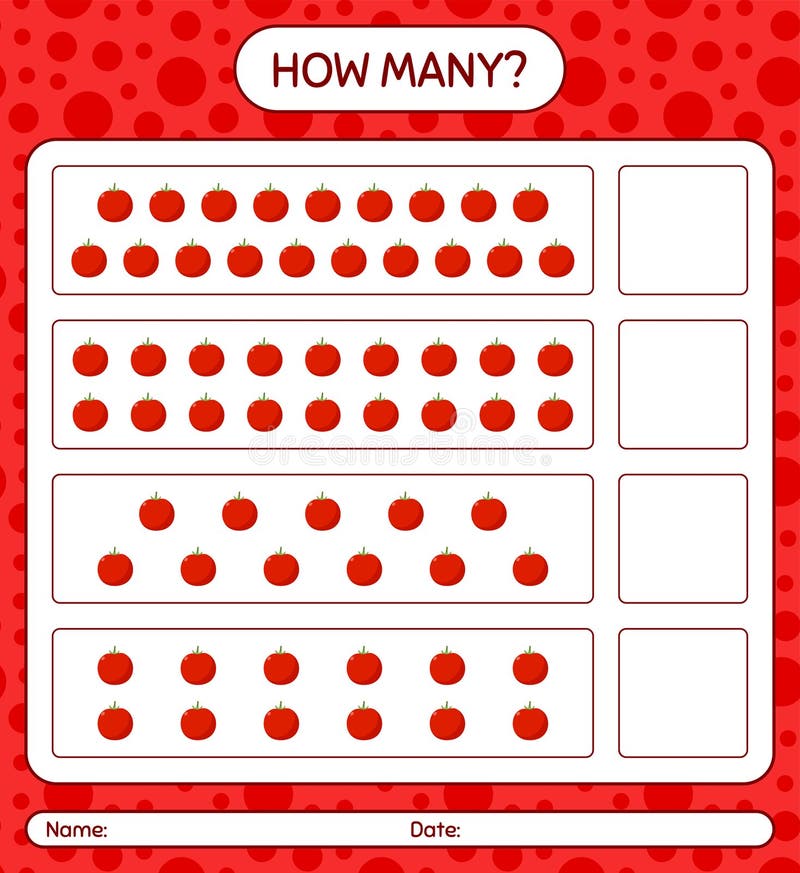 How Many Counting Game with Tomato. Worksheet for Preschool Kids, Kids ...