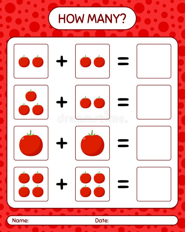 How Many Counting Game with Tomato. Worksheet for Preschool Kids, Kids ...