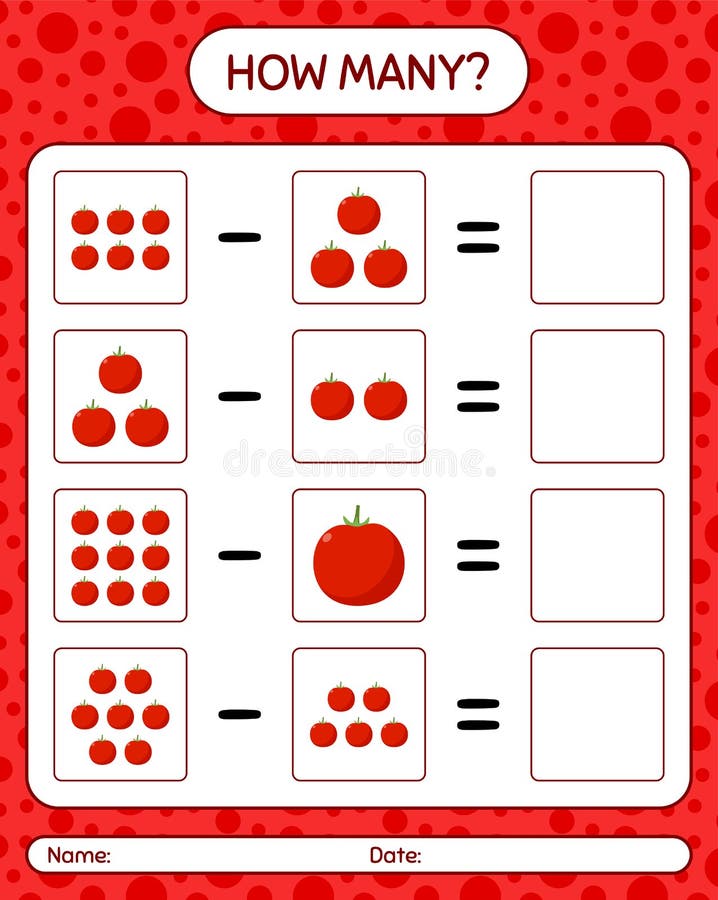 How Many Counting Game with Tomato. Worksheet for Preschool Kids, Kids ...
