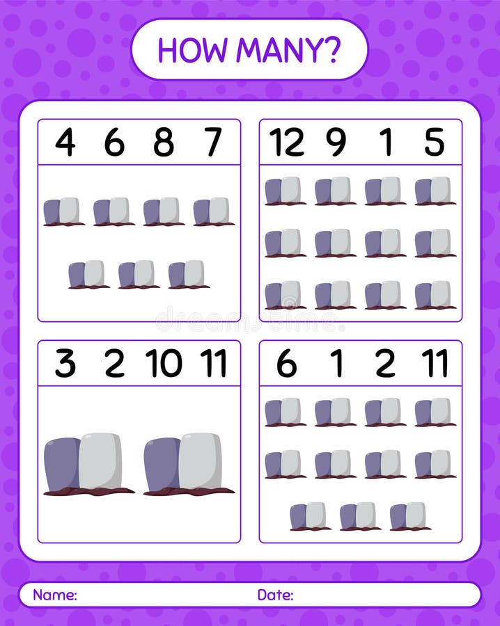 How Many Counting Game with Tombstone. Worksheet for Preschool Kids ...