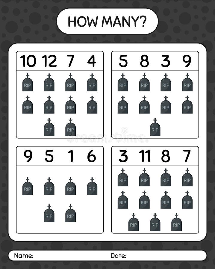 How Many Counting Game with Tombstone. Worksheet for Preschool Kids ...