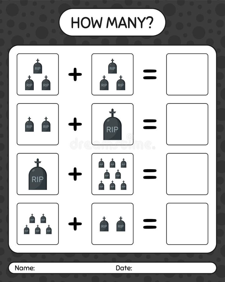 How Many Counting Game with Tombstone. Worksheet for Preschool Kids ...