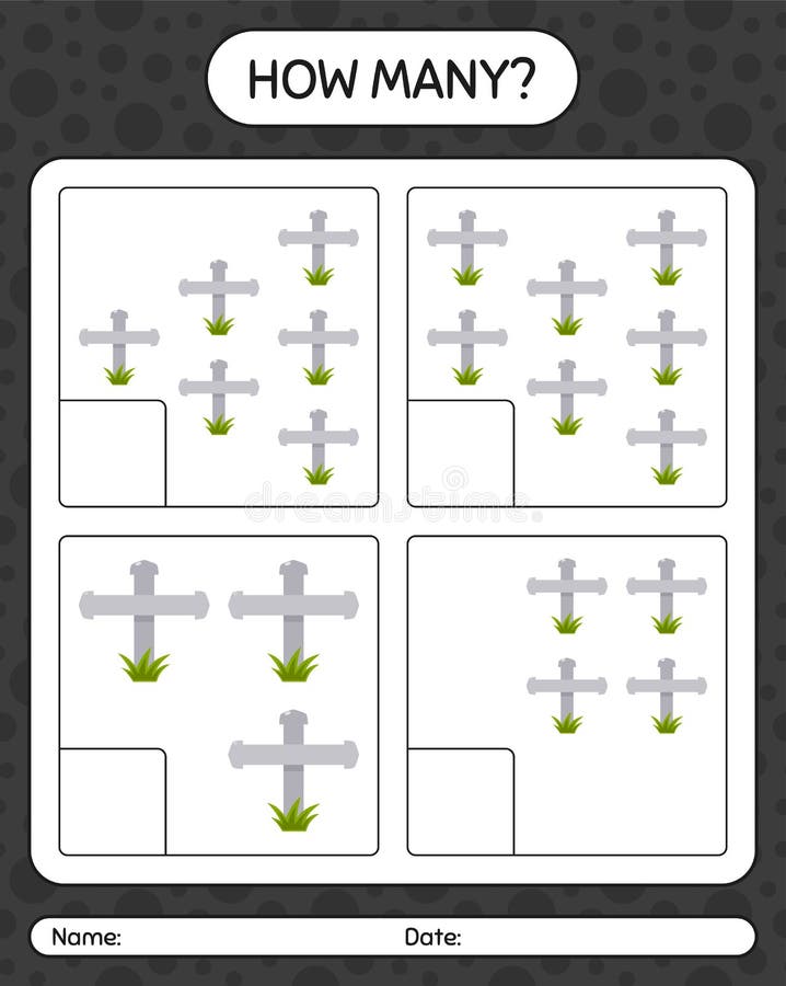How Many Counting Game with Tombstone. Worksheet for Preschool Kids ...