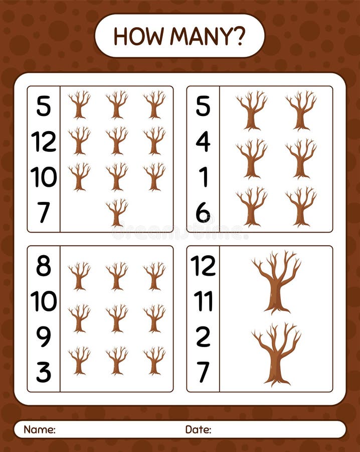 How Many Counting Game with Tree. Worksheet for Preschool Kids, Kids ...