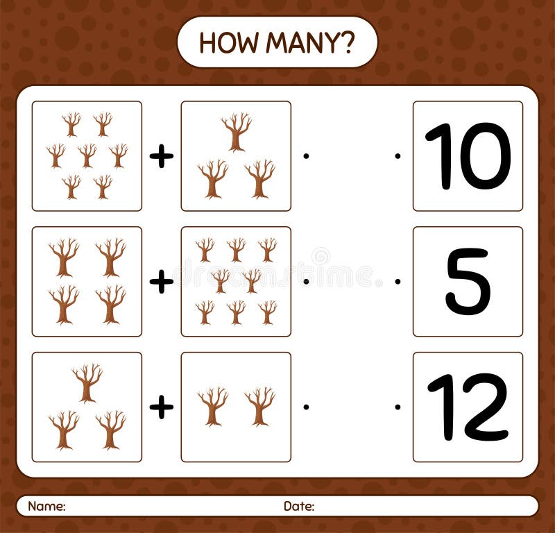 How Many Counting Game with Tree. Worksheet for Preschool Kids, Kids ...