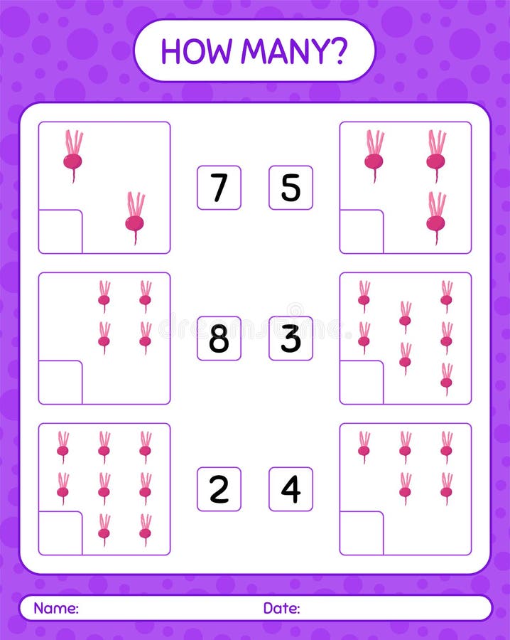 How Many Counting Game with Turnip. Worksheet for Preschool Kids, Kids ...