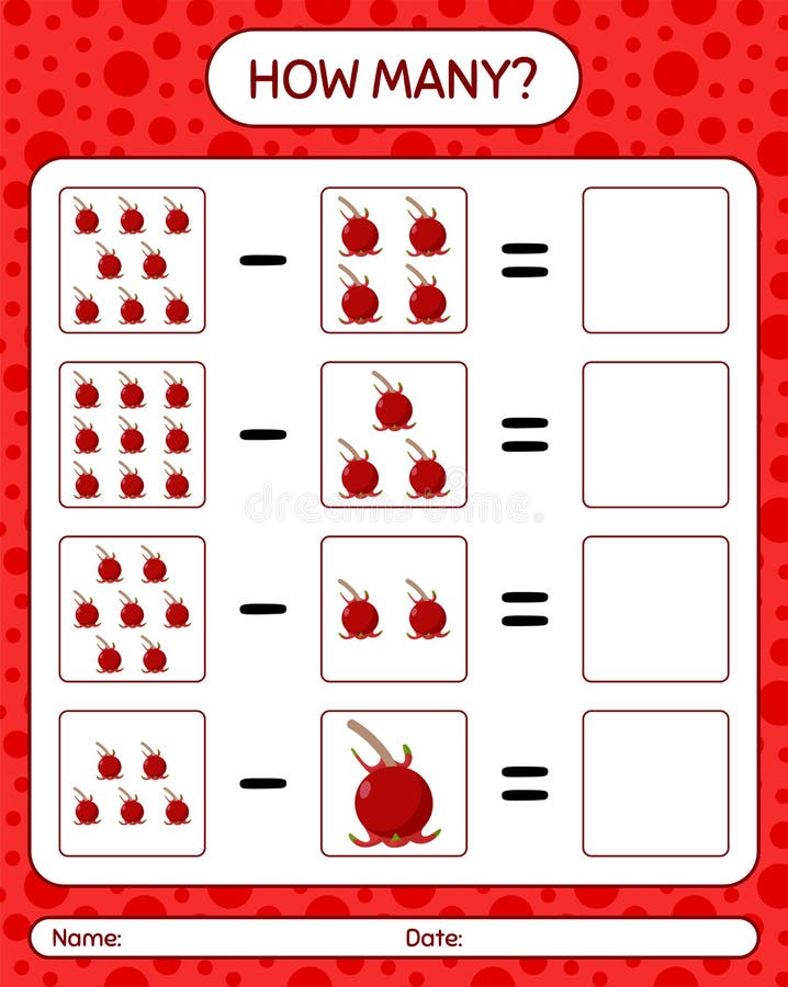 How Many Counting Game Ugni. Worksheet for Preschool Kids Stock Vector ...