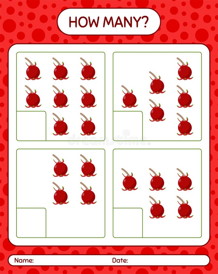 How Many Counting Game with Ugni Worksheet for Preschool Kids Stock ...