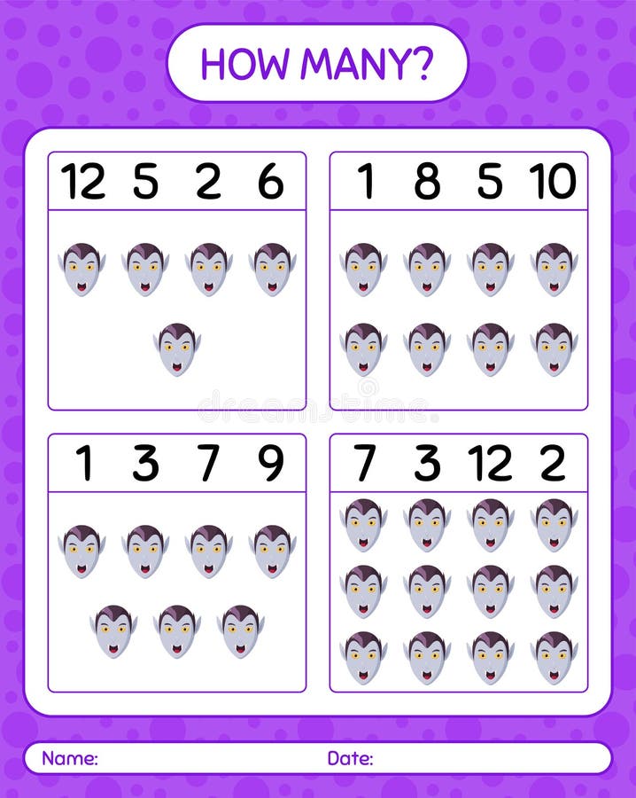 How Many Counting Game with Vampire. Worksheet for Preschool Kids, Kids ...