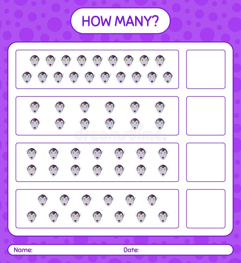How Many Counting Game with Vampire. Worksheet for Preschool Kids, Kids ...
