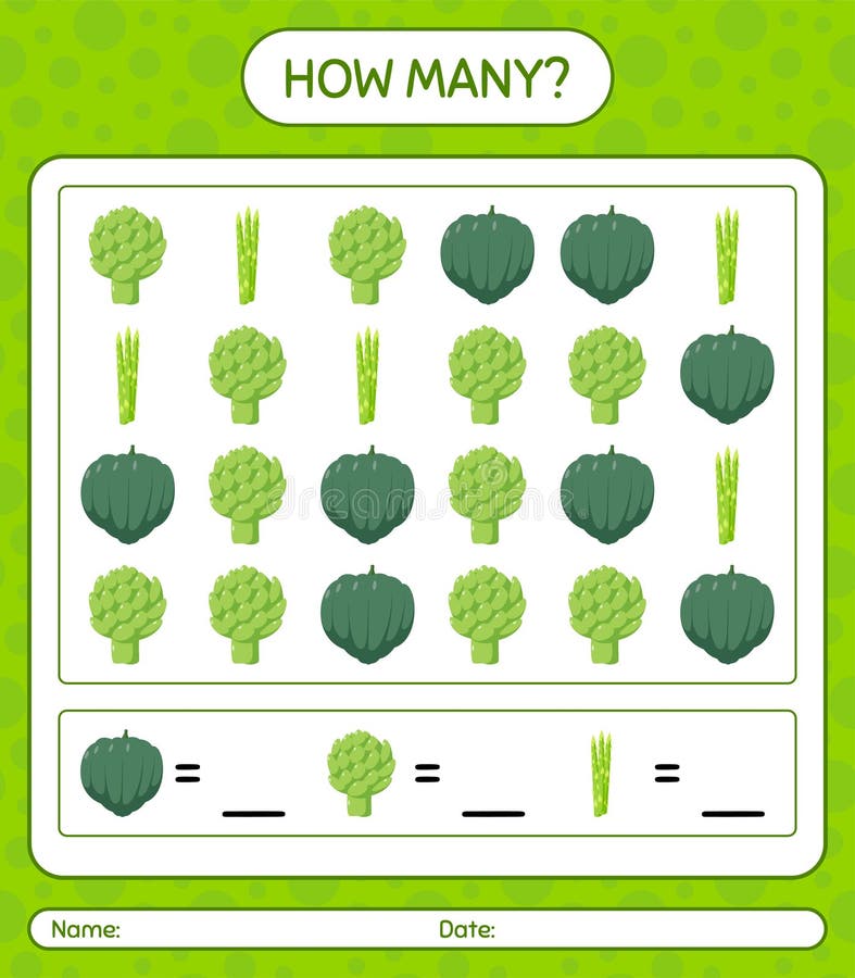 How Many Counting Game with Vegetables. Worksheet for Preschool Kids ...