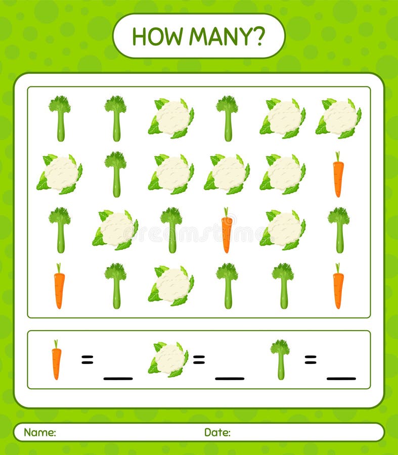 How Many Counting Game with Vegetables. Worksheet for Preschool Kids ...
