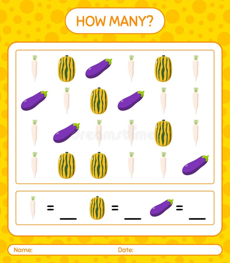 How Many Counting Game with Vegetables. Worksheet for Preschool Kids ...