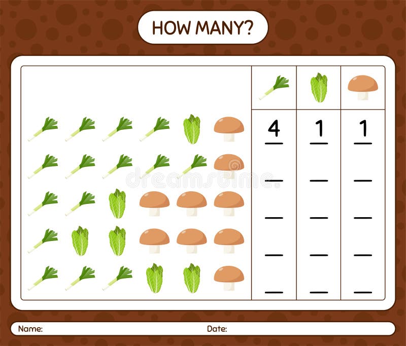 How Many Counting Game with Vegetables. Worksheet for Preschool Kids ...