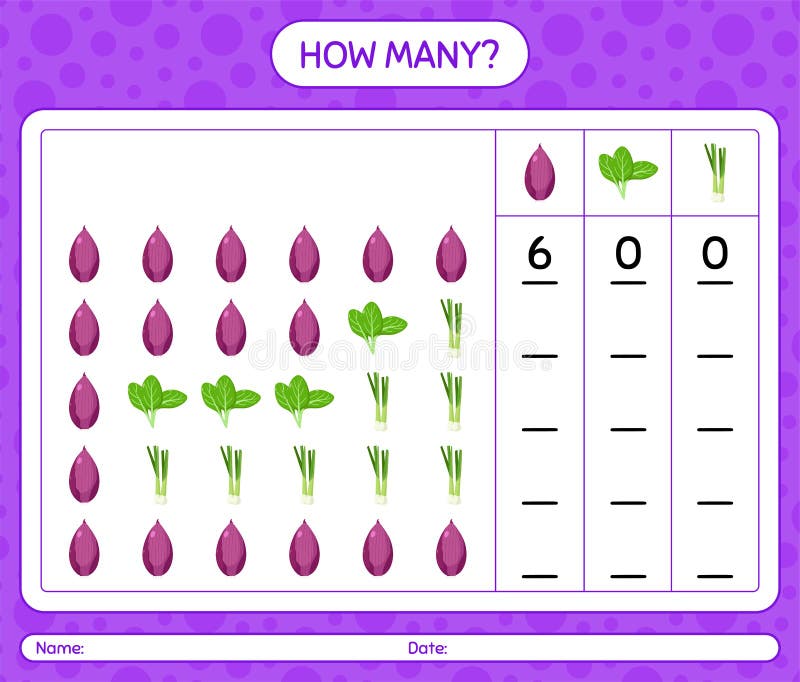 How Many Counting Game with Vegetables. Worksheet for Preschool Kids ...