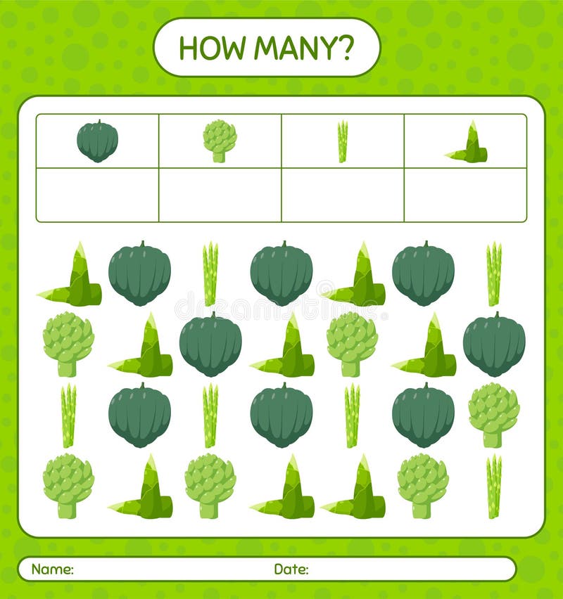 How Many Counting Game with Vegetables. Worksheet for Preschool Kids ...
