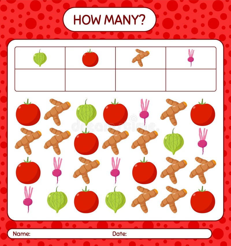 How Many Counting Game with Vegetables. Worksheet for Preschool Kids ...