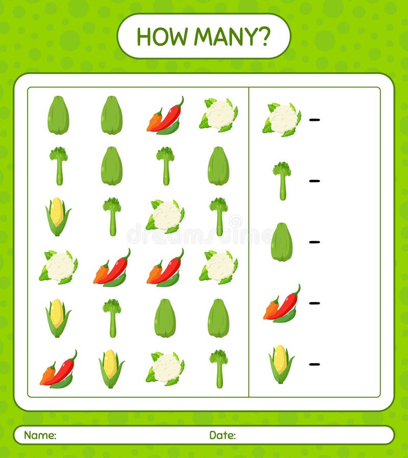 How Many Counting Game with Vegetables. Worksheet for Preschool Kids ...