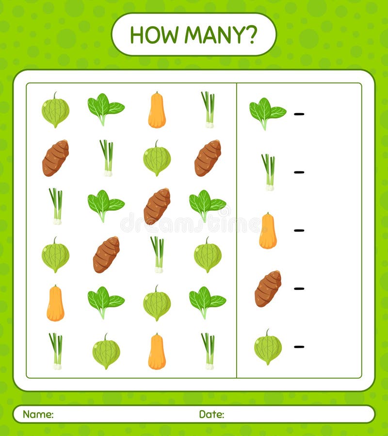 How Many Counting Game with Vegetables. Worksheet for Preschool Kids ...
