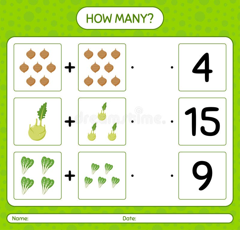 How Many Counting Game with Vegetables. Worksheet for Preschool Kids ...