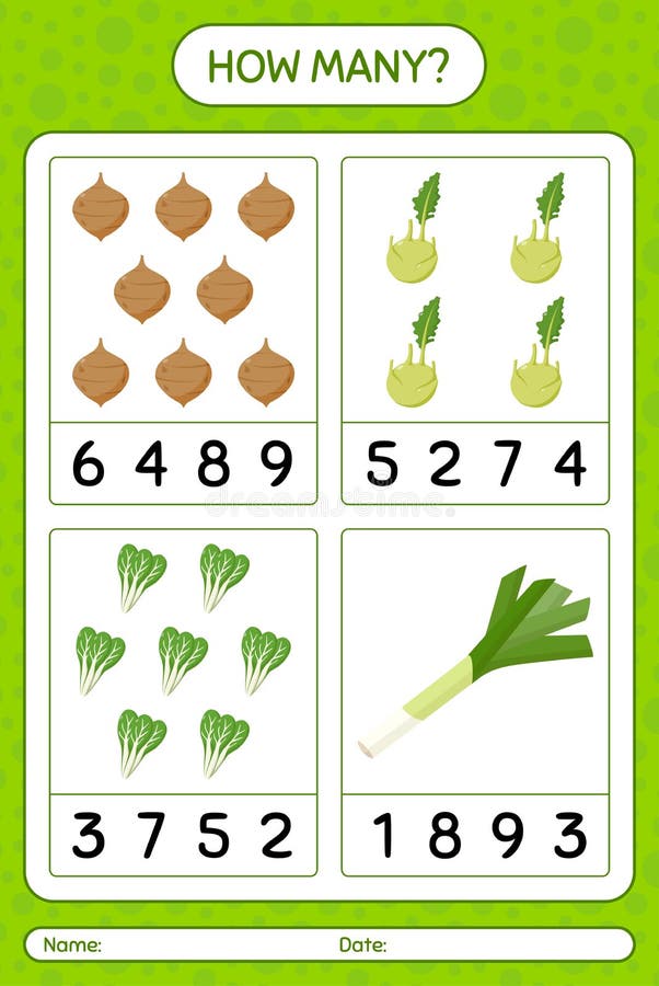 How Many Counting Game with Vegetables. Worksheet for Preschool Kids ...