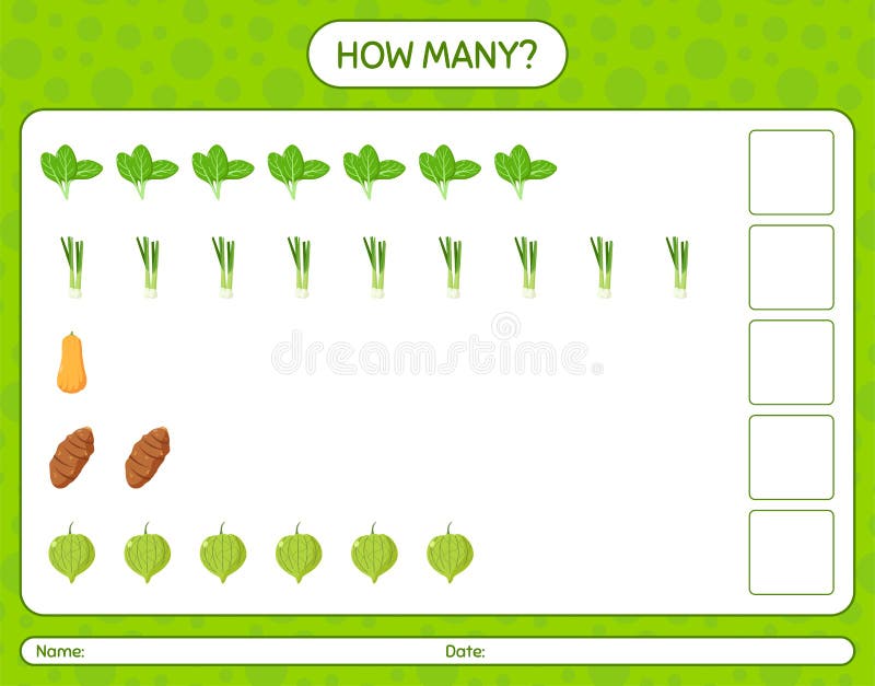 How Many Counting Game with Vegetables. Worksheet for Preschool Kids ...